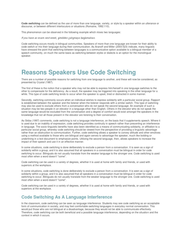 Reasons for Code Switching: Understanding the Phenomenon of Using More ...