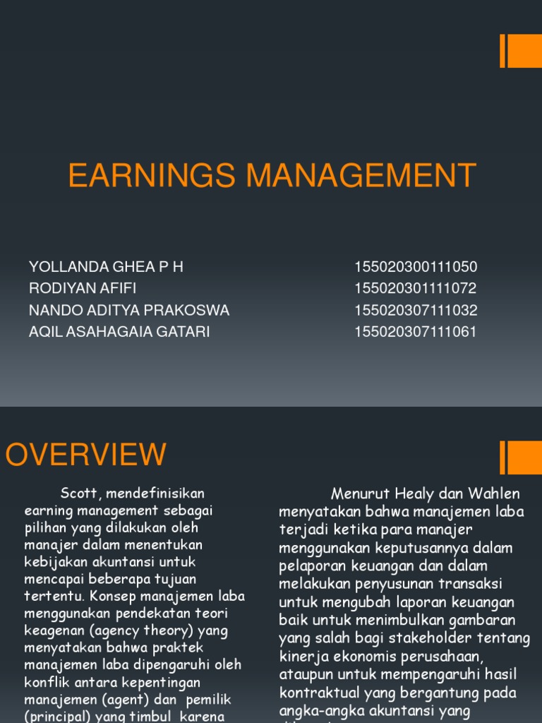 Earnings Management | PDF | Pengelolaan Keuangan & Uang | Hukum