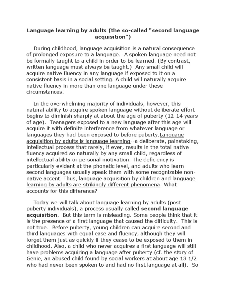 Language Learning by Adults | PDF | Language Acquisition | Fluency