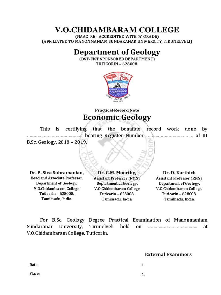 Economic Geology Practical Record | PDF