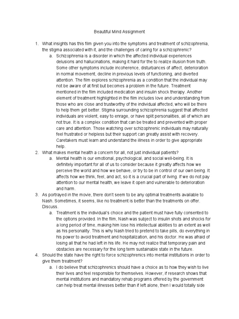 Beautiful Mind Assignment | Download Free PDF | Schizophrenia | Mental ...