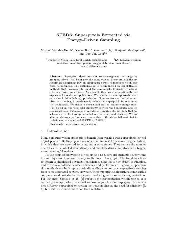 SEEDS: Superpixels Extracted Via Energy-Driven Sampling | PDF | Image Segmentation ...