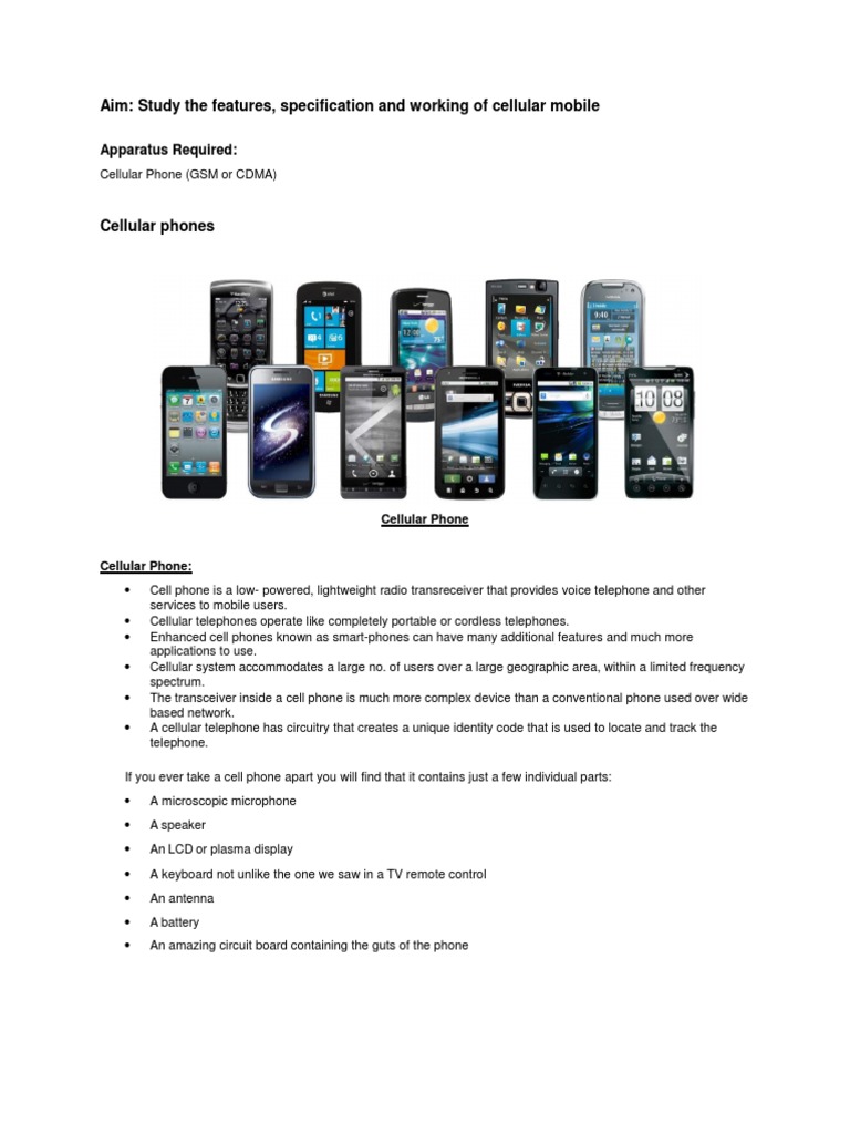 Aim: Study The Features, Specification and Working of Cellular Mobile ...