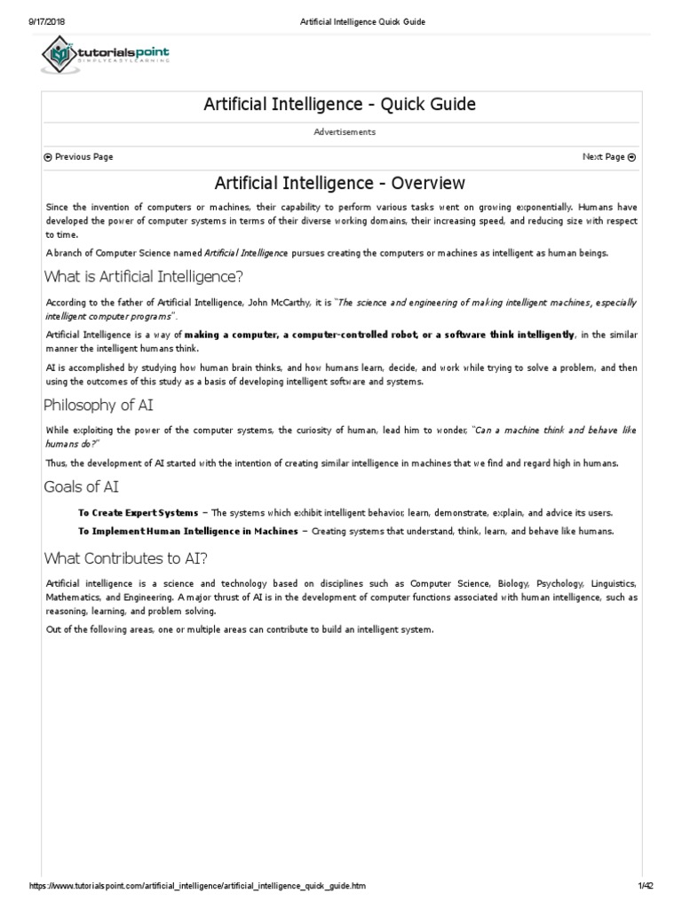 Artificial Intelligence Quick Guide | PDF | Artificial Intelligence ...