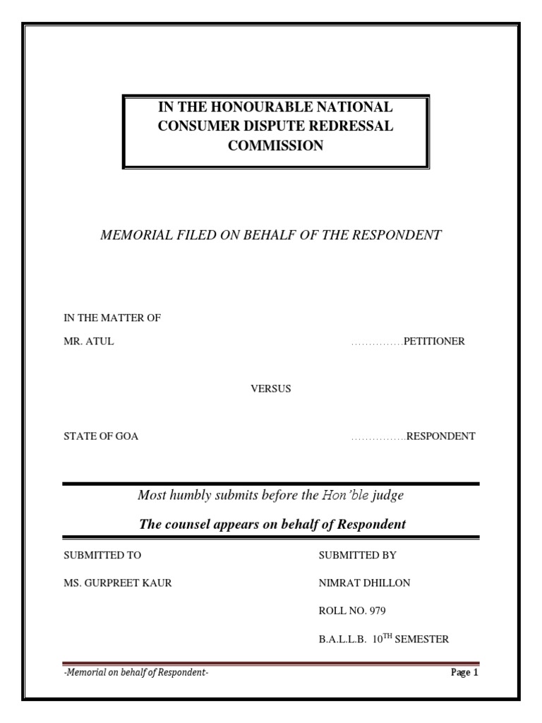 In The Honourable National Consumer Dispute Redressal Commission | PDF ...