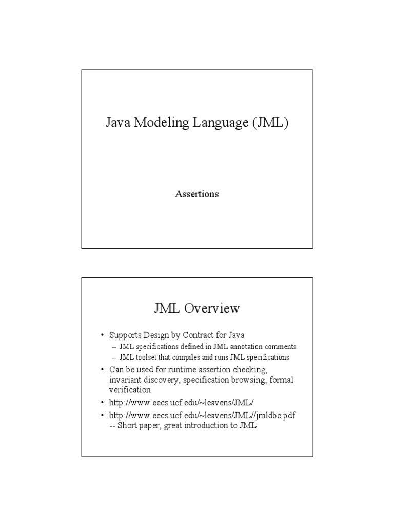 05b Assertions Jml 2slides Pdf Java Programming Language Systems Engineering