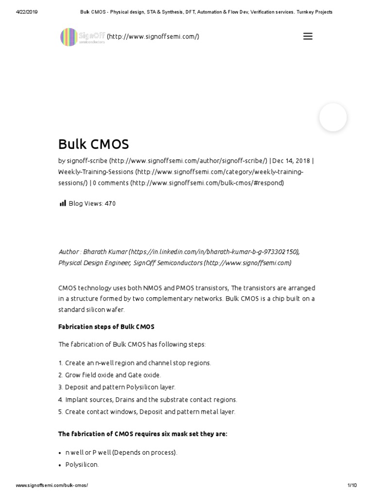Fabrication Steps of Bulk CMOS | PDF | Cmos | Photolithography