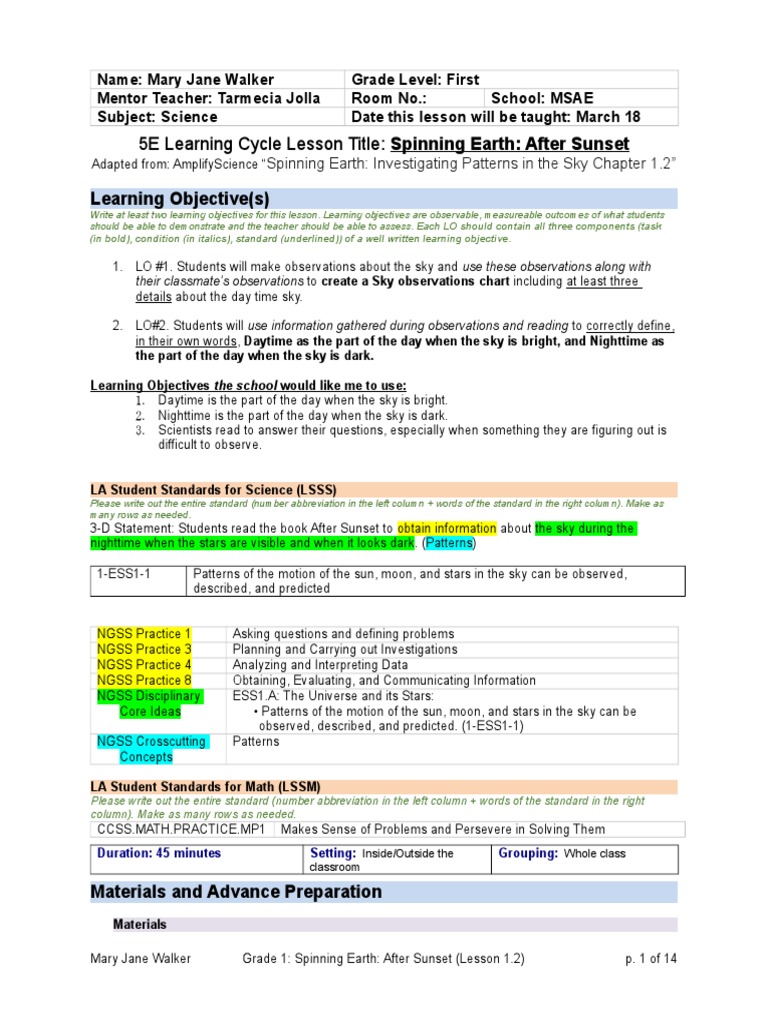 Earth 5e Lesson Plan 2019 Spring Science Final | Download Free PDF ...