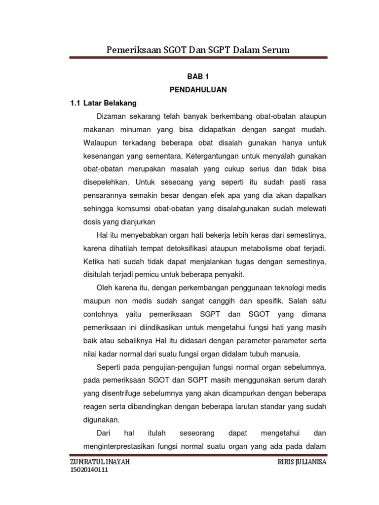 Laporan Sgot Dan SGPT | PDF