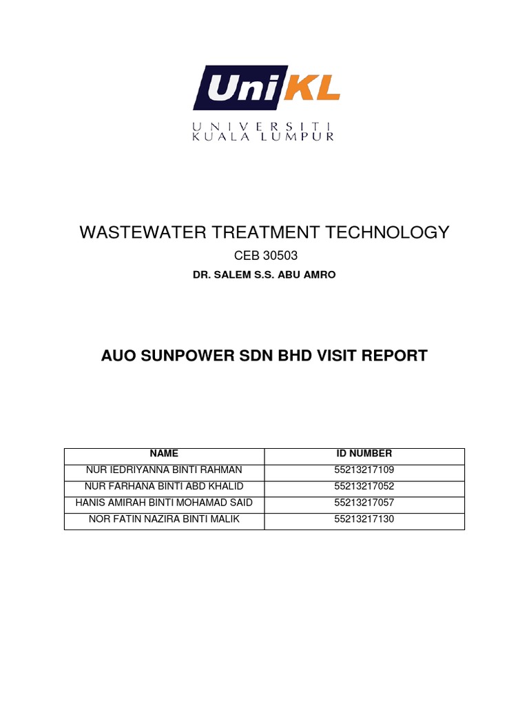 Wastewater Treatment Technology: Auo Sunpower SDN BHD Visit Report ...