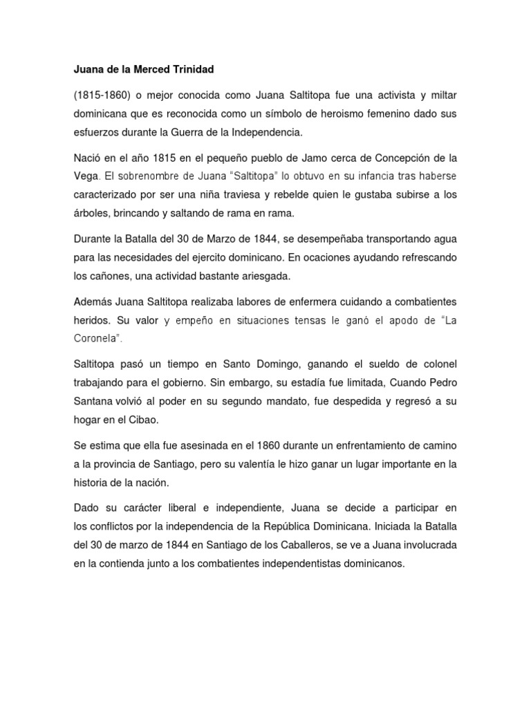 Biografia Juana Saltitopa | PDF | República Dominicana | Guerra de la era industrial