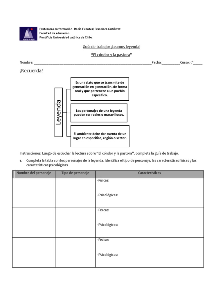 5° Básico. Guía. La Leyenda | PDF | Leyendas