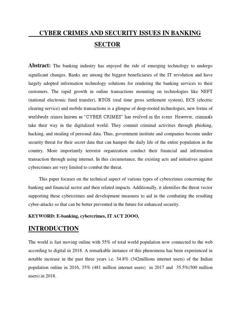 Cyber Crimes and Security Issues in Banking Sector 1 | PDF | Cybercrime ...