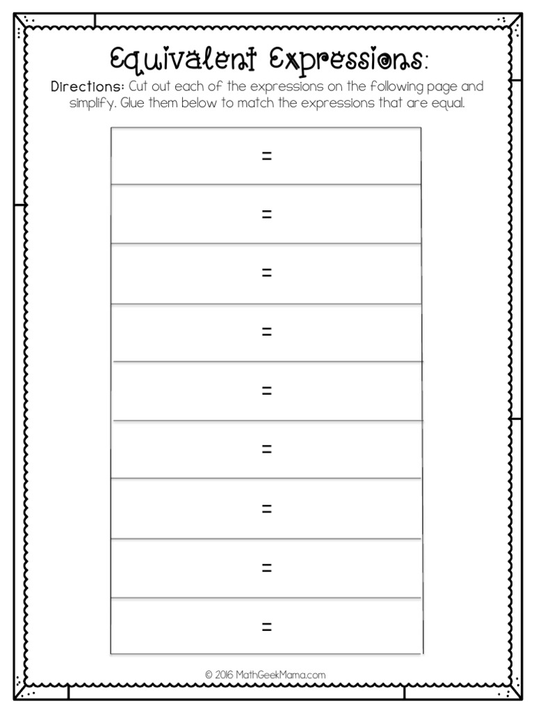 Equivalent Expressions Cut and Paste | PDF