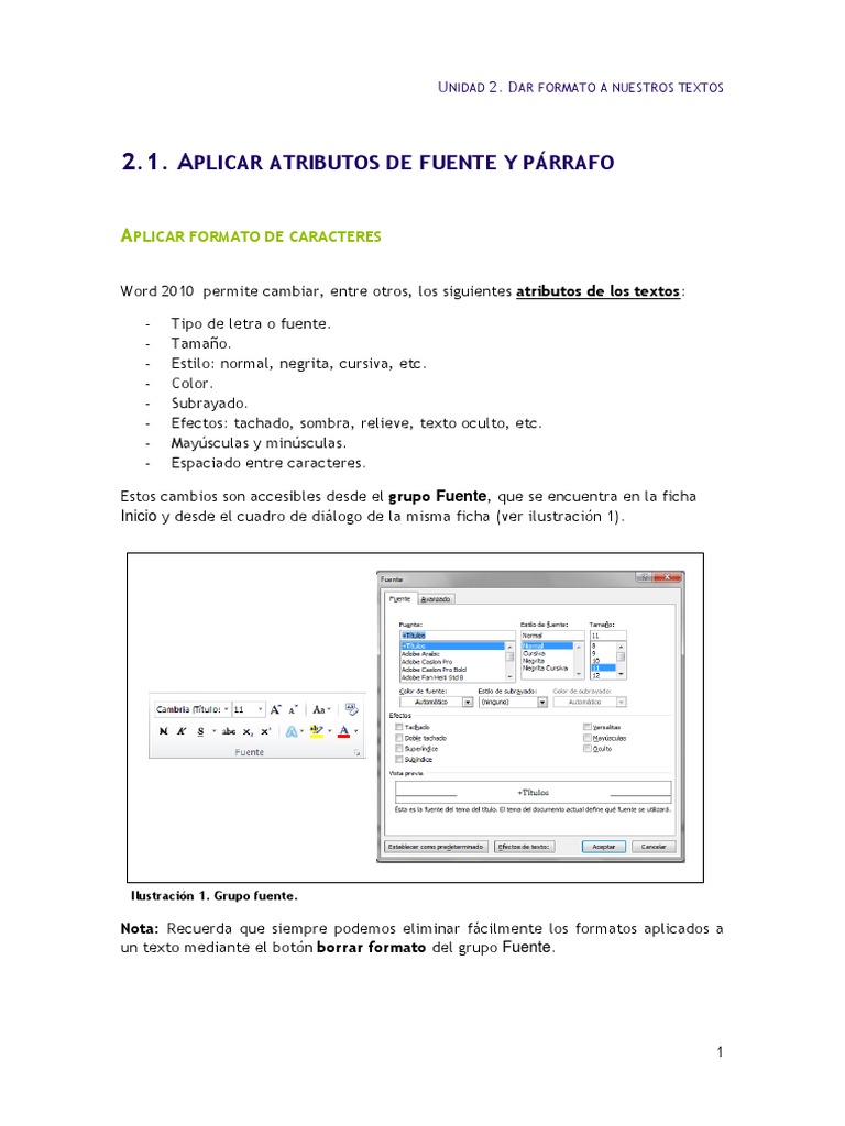 Formatear textos mediante atributos de fuente, párrafos y estilos en ...