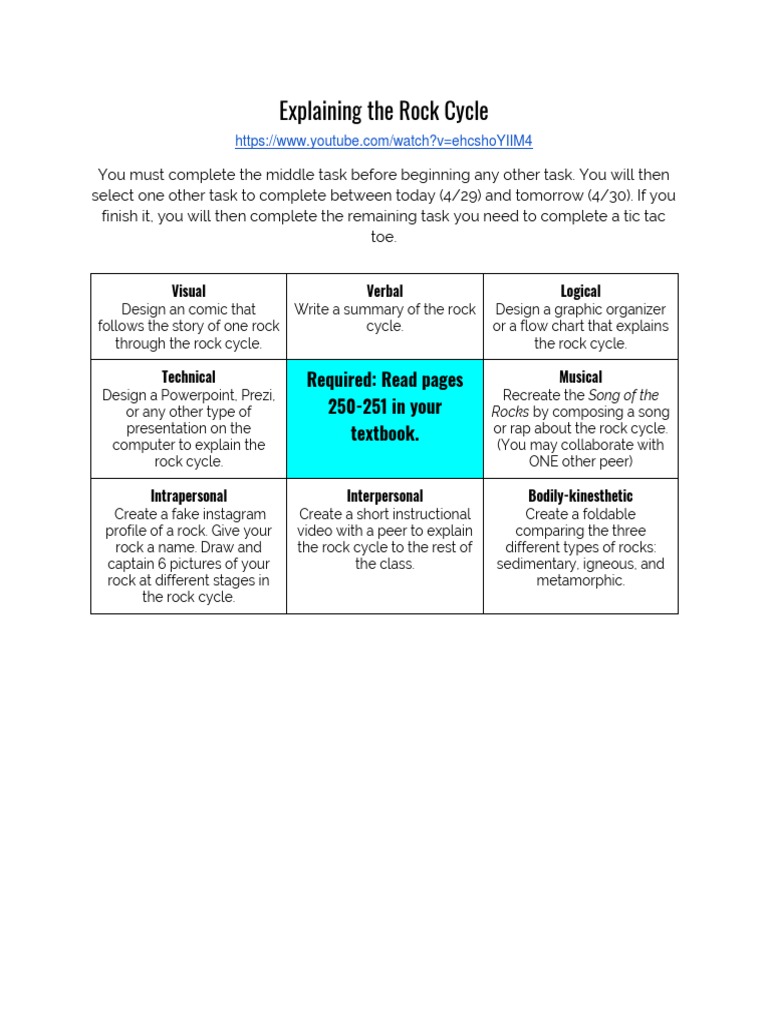 Rock Cycle Tic Tac Toe | PDF | Rock (Geology) | Structure Of The Earth