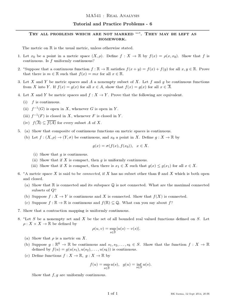 Assignment 6 Real Analysis Iit G | PDF | Metric Space | Continuous Function