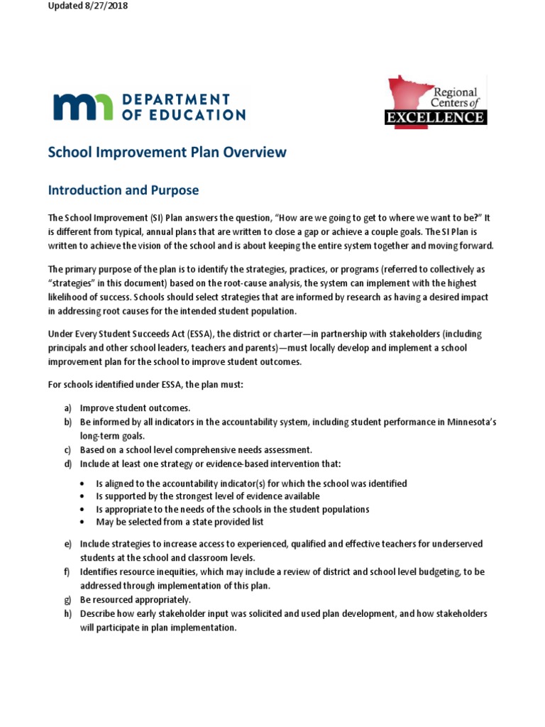 School Improvement Plan Guide | PDF | Evidence Based Practice ...