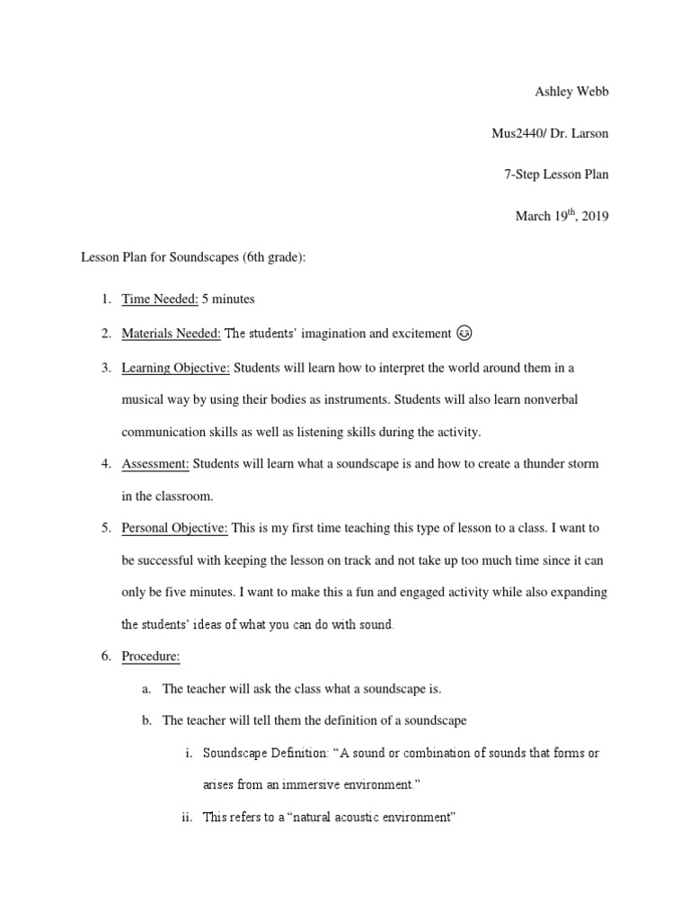 Lesson Plan For Soundscape | PDF | Sound | Lesson Plan