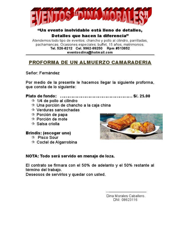 Proforma de Un Almuerzo de Camaraderia | PDF