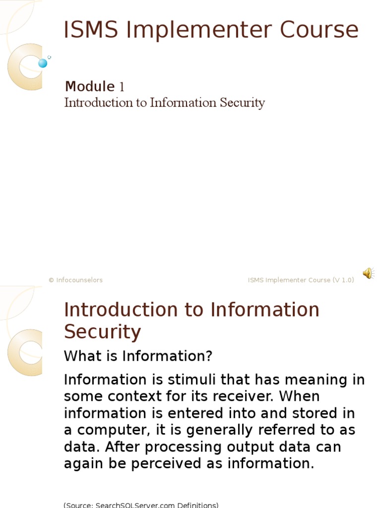 Anil - ISMS Implementer Course - Module 1 - Introduction To Information Security | PDF