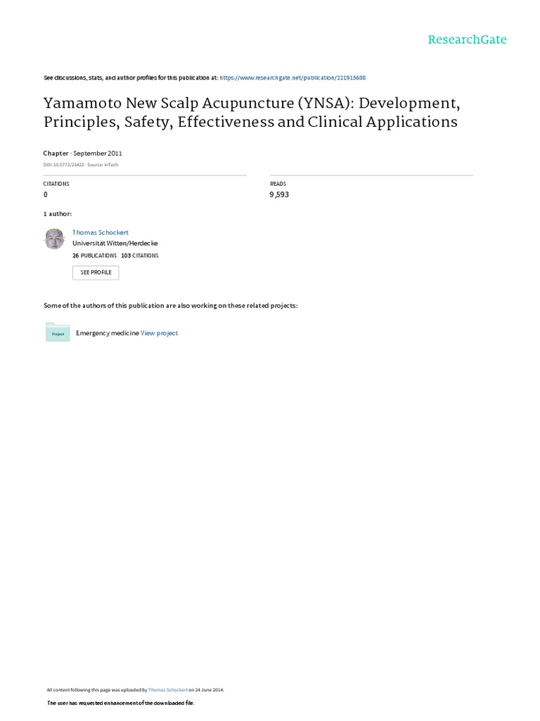 Yamamoto New Scalp Acupuncture (YNSA) : Development, Principles, Safety ...