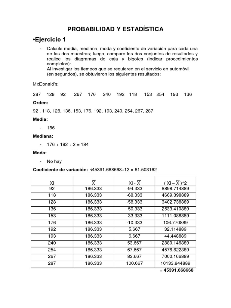 Tarea-Prob y Est | PDF | Estadísticas descriptivas | Análisis estadístico