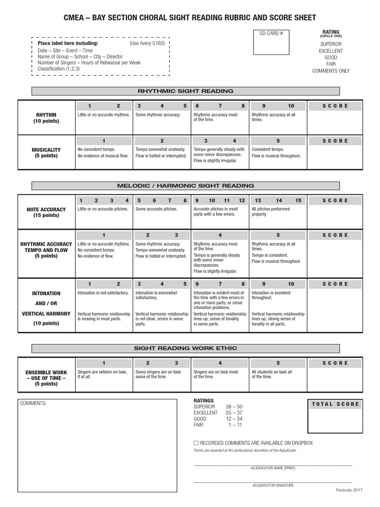Choral SightReading RubricScoresheet Page01 11x17 PDF | PDF | Rhythm ...