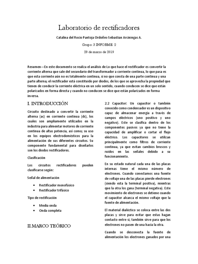 Laboratorio de Rectificadores | PDF | Rectificador | Corriente eléctrica