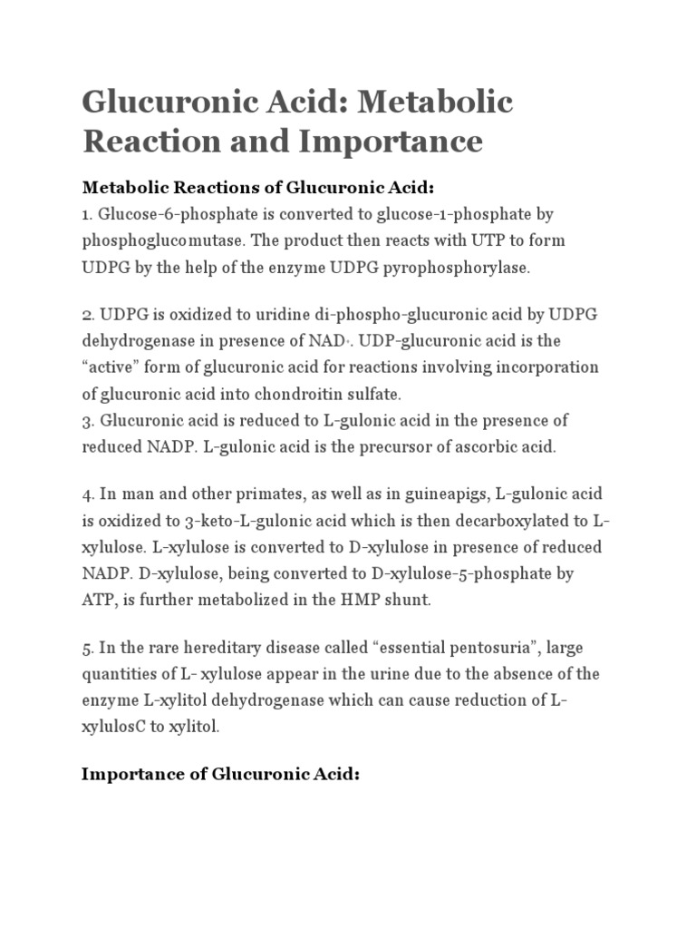 Glucuronic Acid: Metabolic Reaction and Importance | PDF