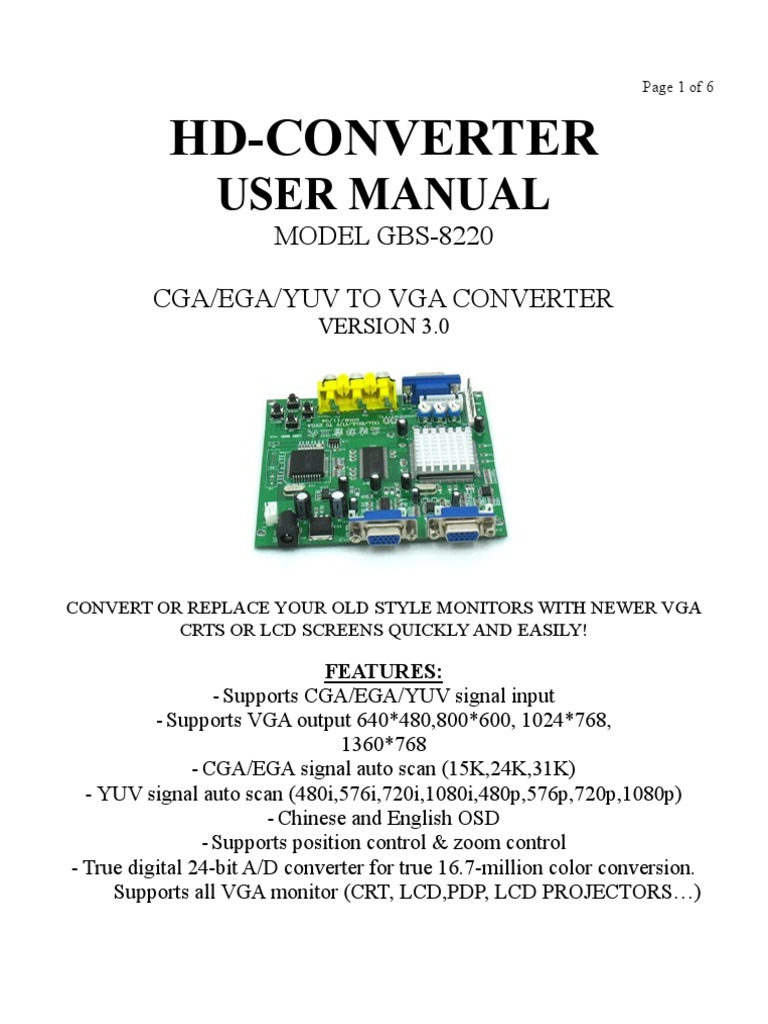 GBS-8220 CGA/EGA to VGA Converter Manual | PDF | Computer Monitor | Rgb ...