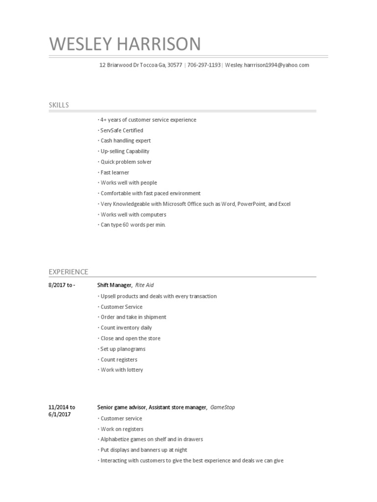 Wesley Harrison Resume | PDF
