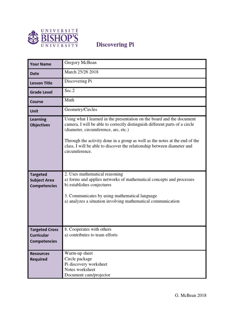 Lesson 10 - Discovering Pi | PDF | Pi | Teaching Mathematics