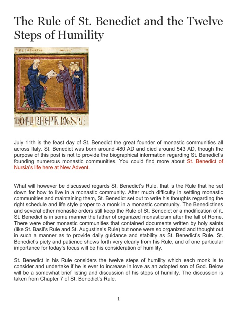 "St. Benedict's 12 Steps of Humility" | PDF | Humility | Monasticism