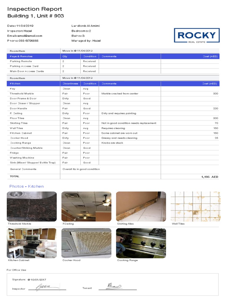 Standard Inspection Report Template | PDF | Kitchen | Kitchen Stove