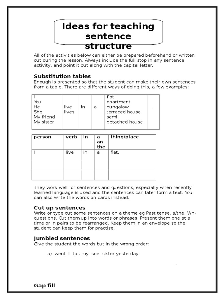 Ideas For Teaching Sentence Structure: Substitution Tables | PDF ...
