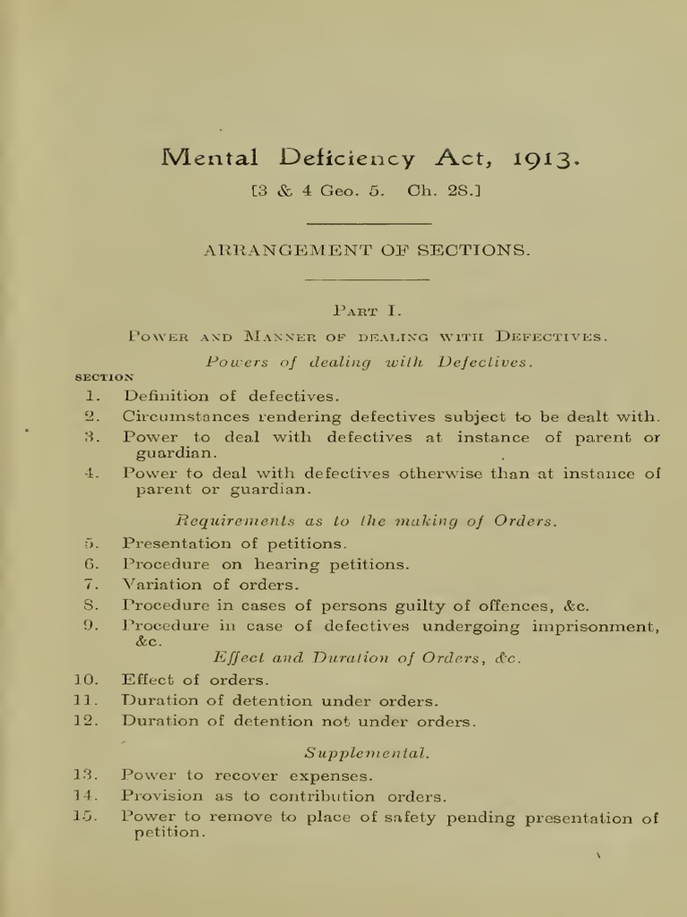 Mental Deficiency Act 1913 Overview | PDF | Legal Guardian | Remand ...