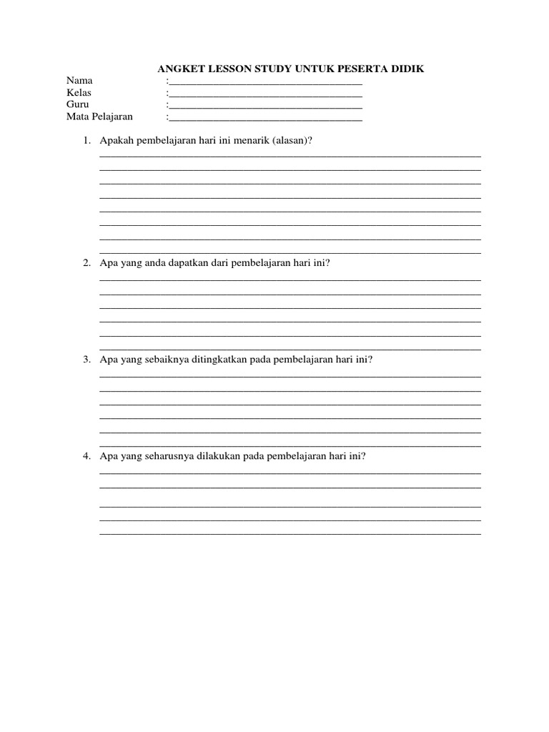Angket Lesson Study Untuk Peserta Didik | PDF