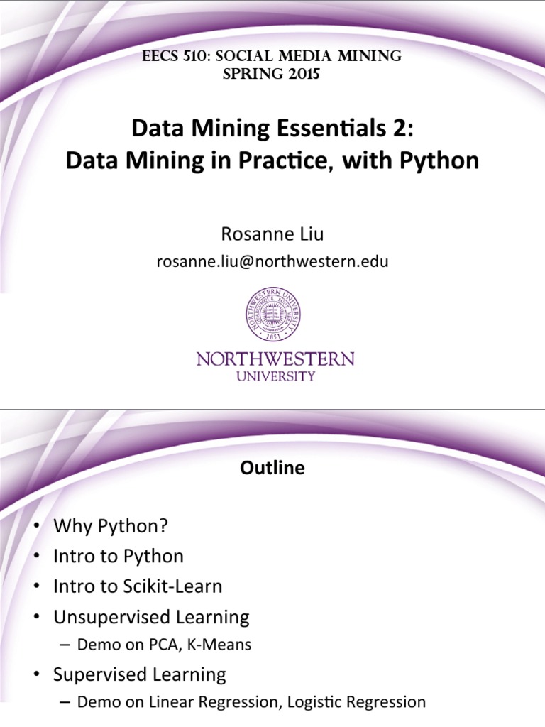 Data Mining Essen, Als 2: Data Mining in Prac, Ce, With Python ...