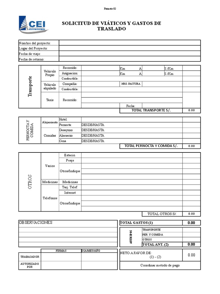 Formato de Viaticos | PDF | Transporte | Business