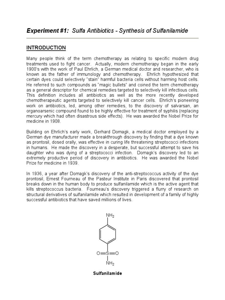 Sulfanilamide Synthesis Overview | PDF | Acid | Chemical Compounds