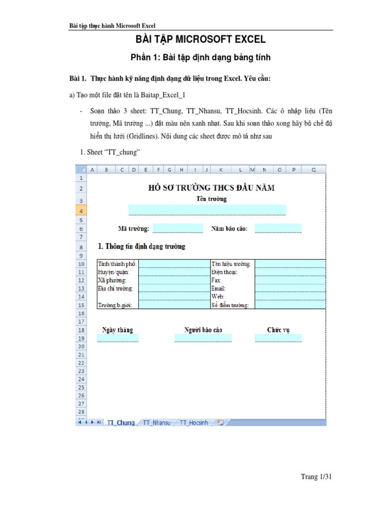 Bai Tap Thuc Hanh MS Excel | PDF