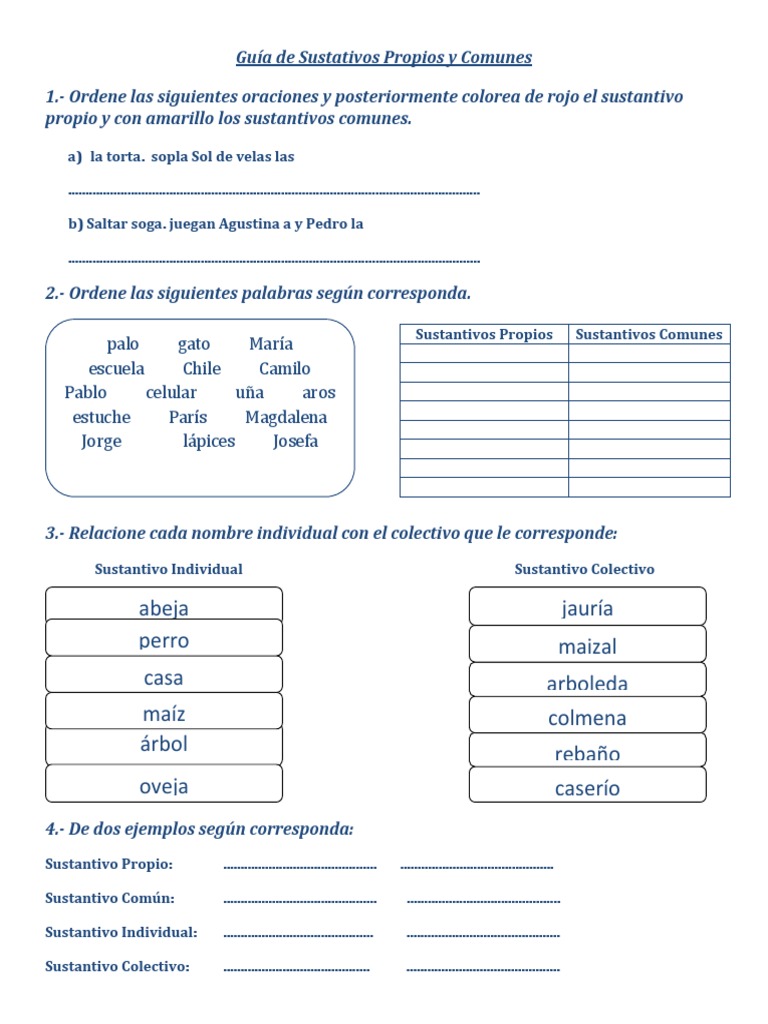 Guia Sustantivos Propios Comunes Individual Colectivo PDF | PDF ...