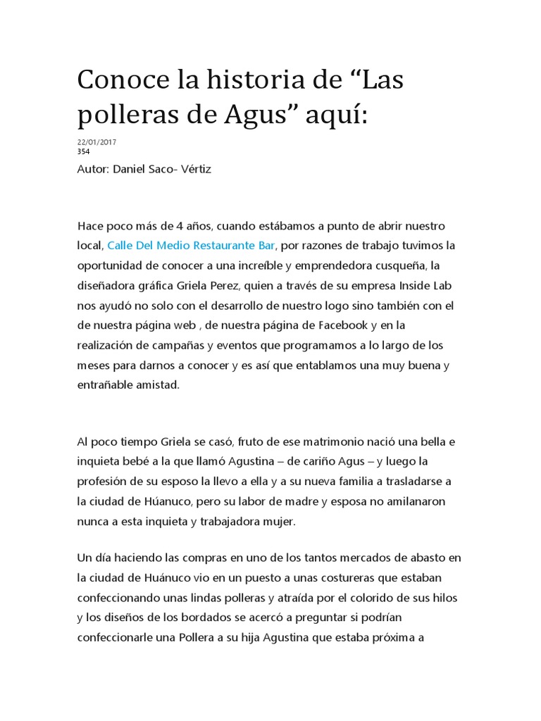 Conoce La Historia de Las Polleras de Augus | PDF
