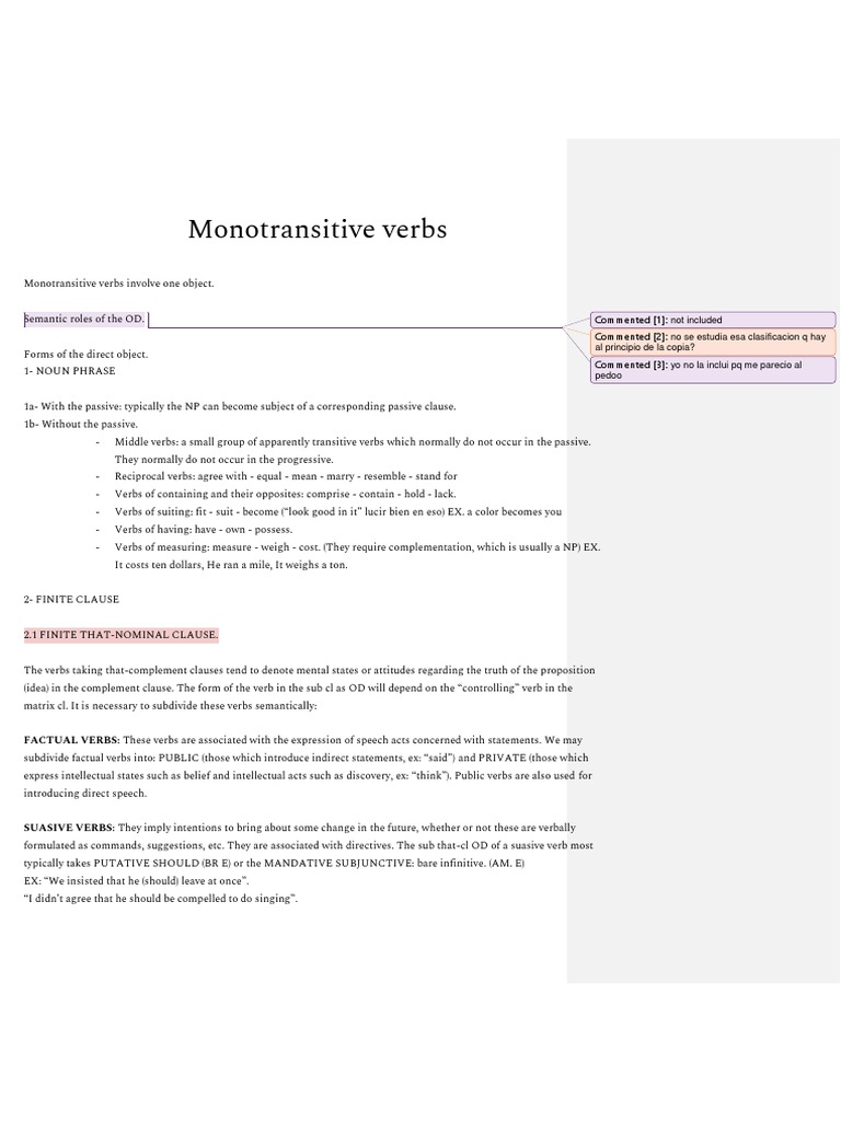 Grammar II Monotransitive Verbs | PDF | Verb | Preposition And Postposition