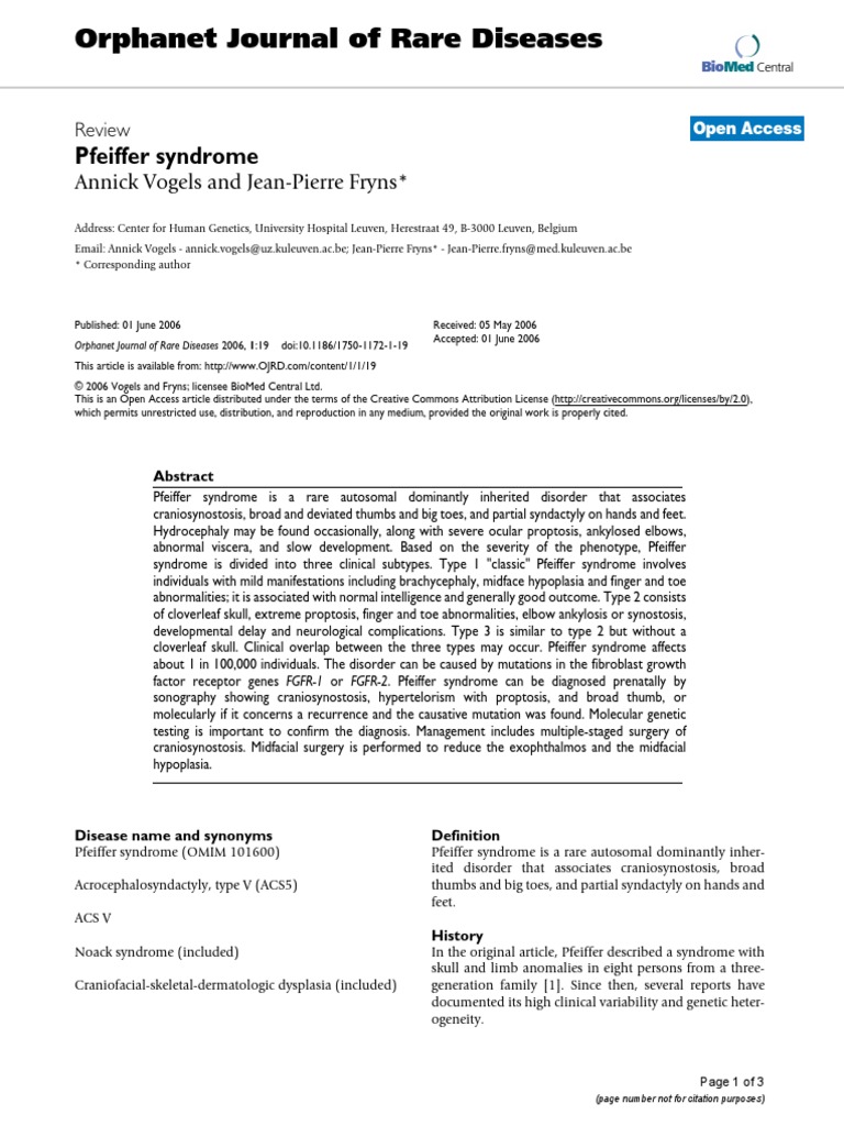 Pfeiffer Syndrome | PDF | Genetic Disorder | Genetics