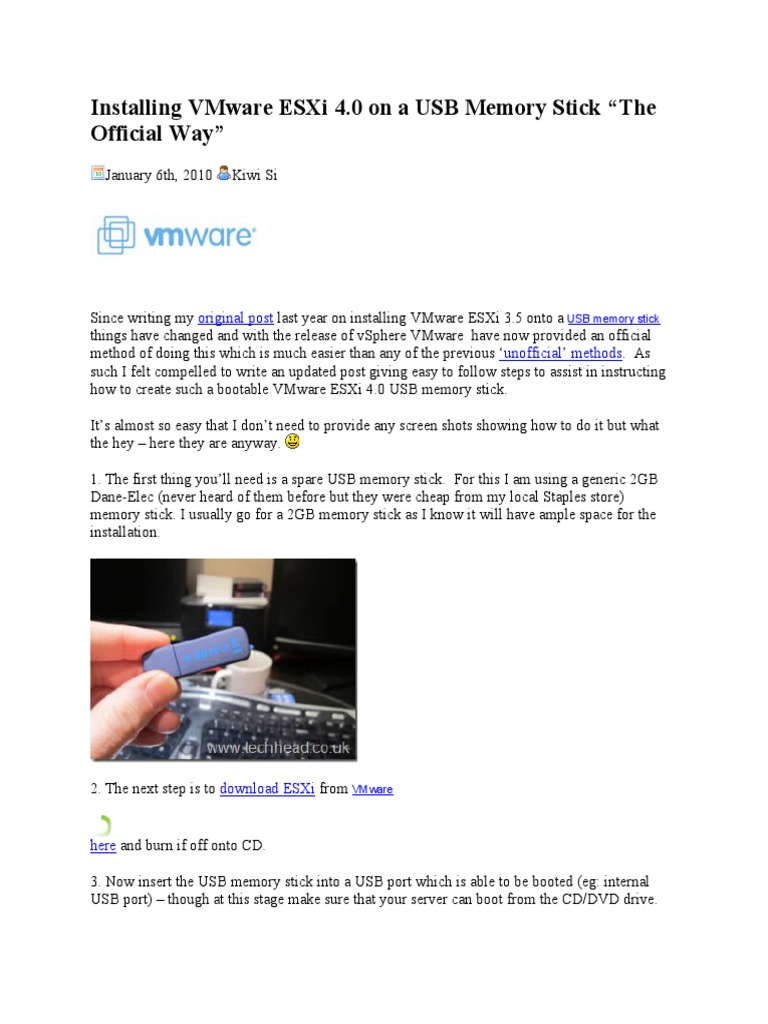 Installing VMware ESXi 4on Usb | PDF | V Mware | Usb Flash Drive