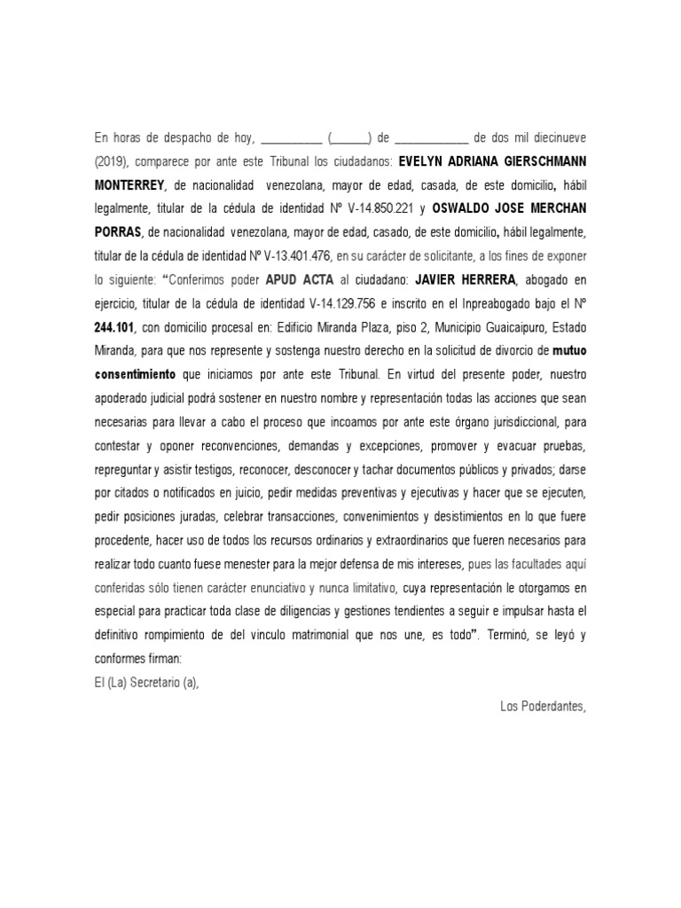Poder Apud Acta Divorcio Express 185 Evelyn | PDF