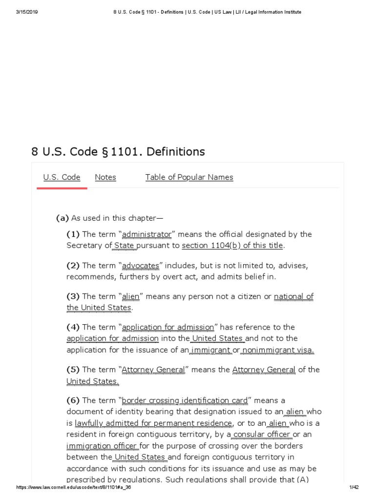 8 U.S. Code § 1101. Definitions | Alien (Law) | U.S. State