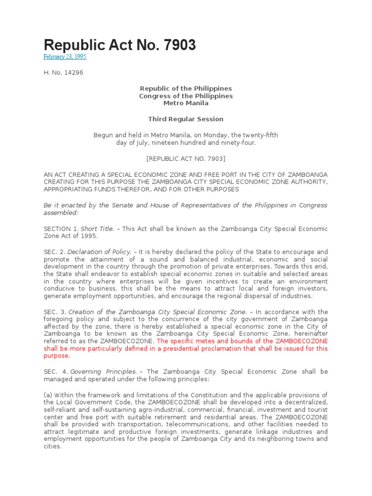 RA 7903 ZamboEcozone | PDF | Board Of Directors | Business